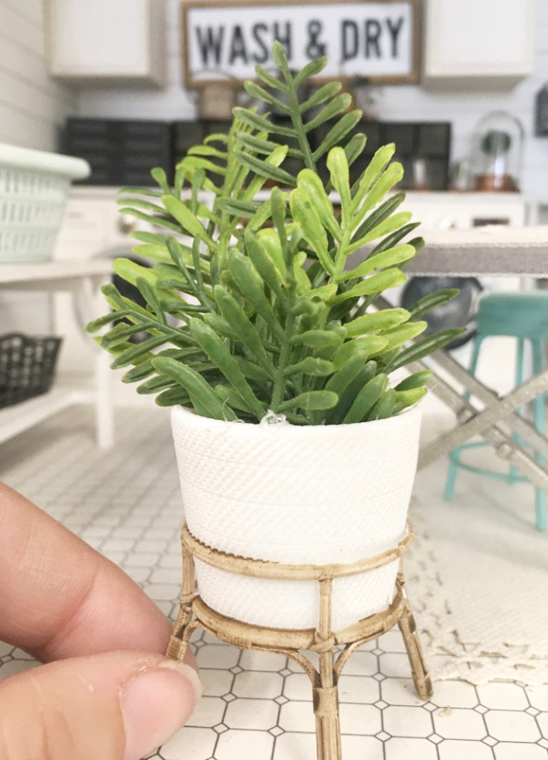 1:12 Scale | Miniature Farmhouse Rattan Plant with Legs Fern Plant Lar ...