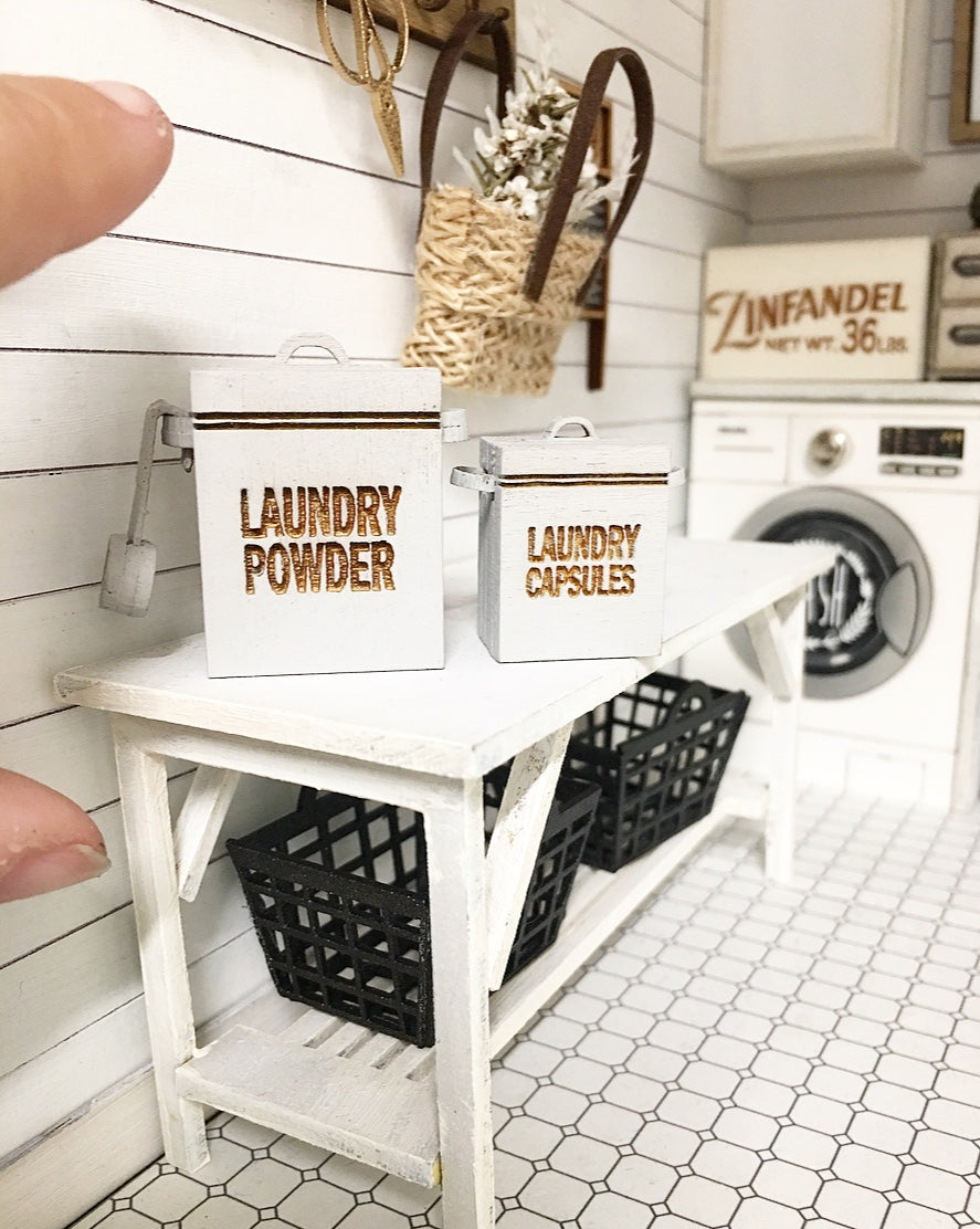 1:12 Scale | Miniature Farmhouse Laundry Powder & Capsules Canisters G ...