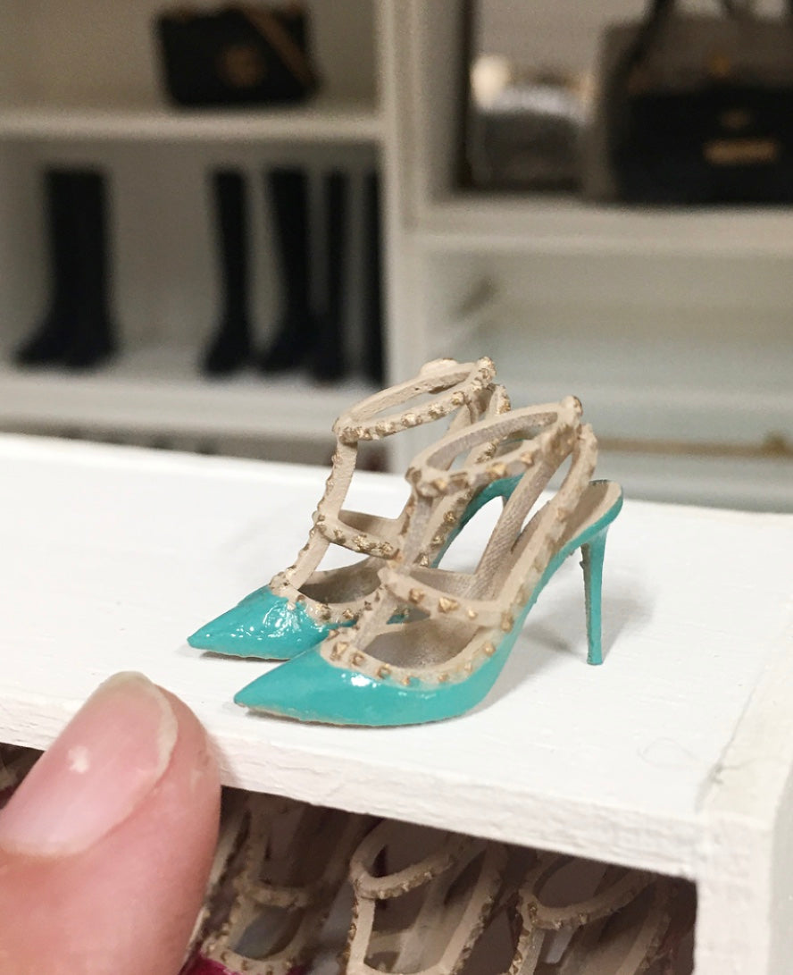1:12 Scale | Miniature Farmhouse Shoes Valentino Rockstar Pumps Teal ...