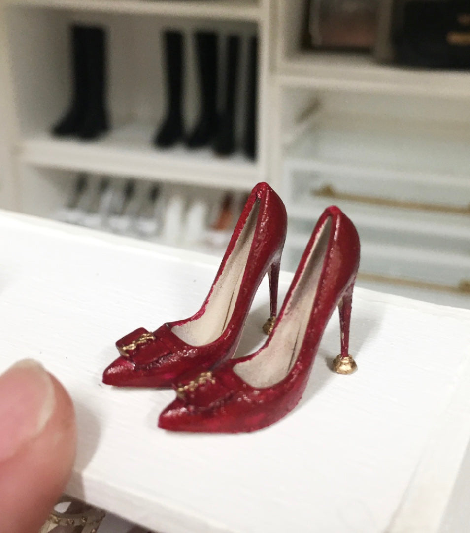 1:12 Scale | Miniature Farmhouse Shoes Pumps Saint Laurent Dark Red ...