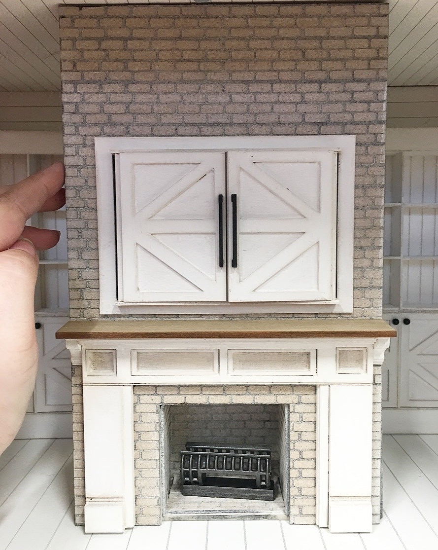 1:12 Scale | Miniature Farmhouse Mantle with Hidden TV Large 27cm ...