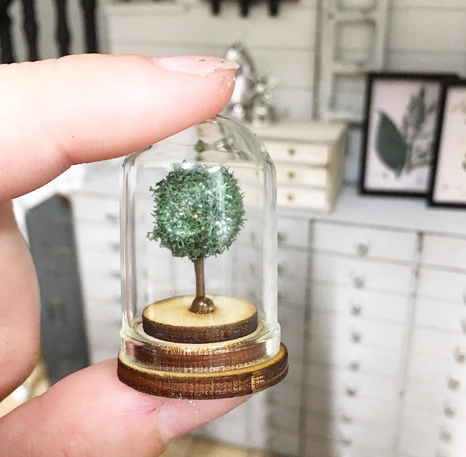 Miniature farmhouse glass topiary dome plant – MyMiniatureEmporium